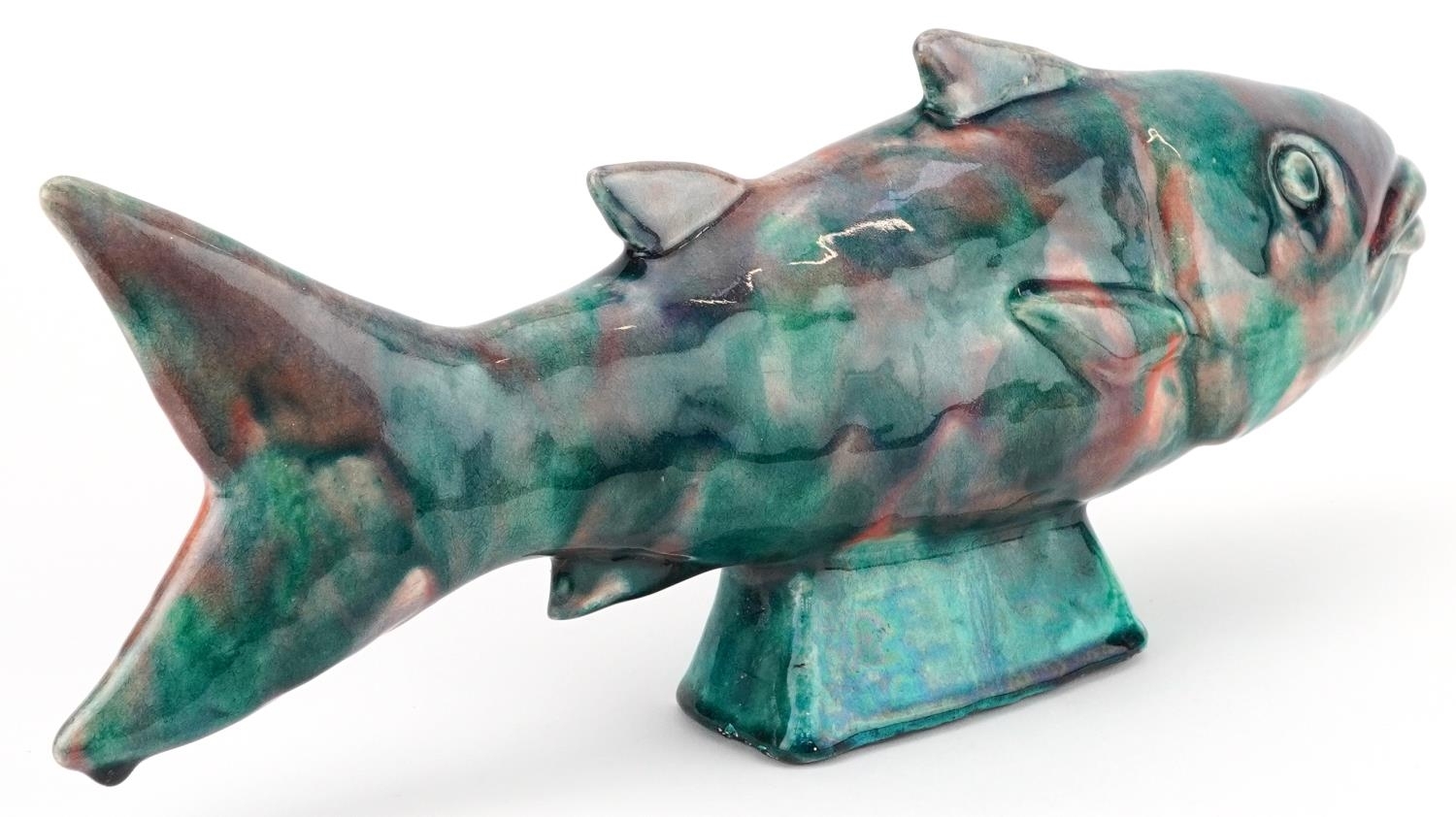 Kate Malone | large mid century style pottery fish having a mottled ...