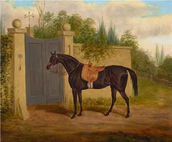 Edwin Loder | A black horse waiting to enter (1851) | MutualArt
