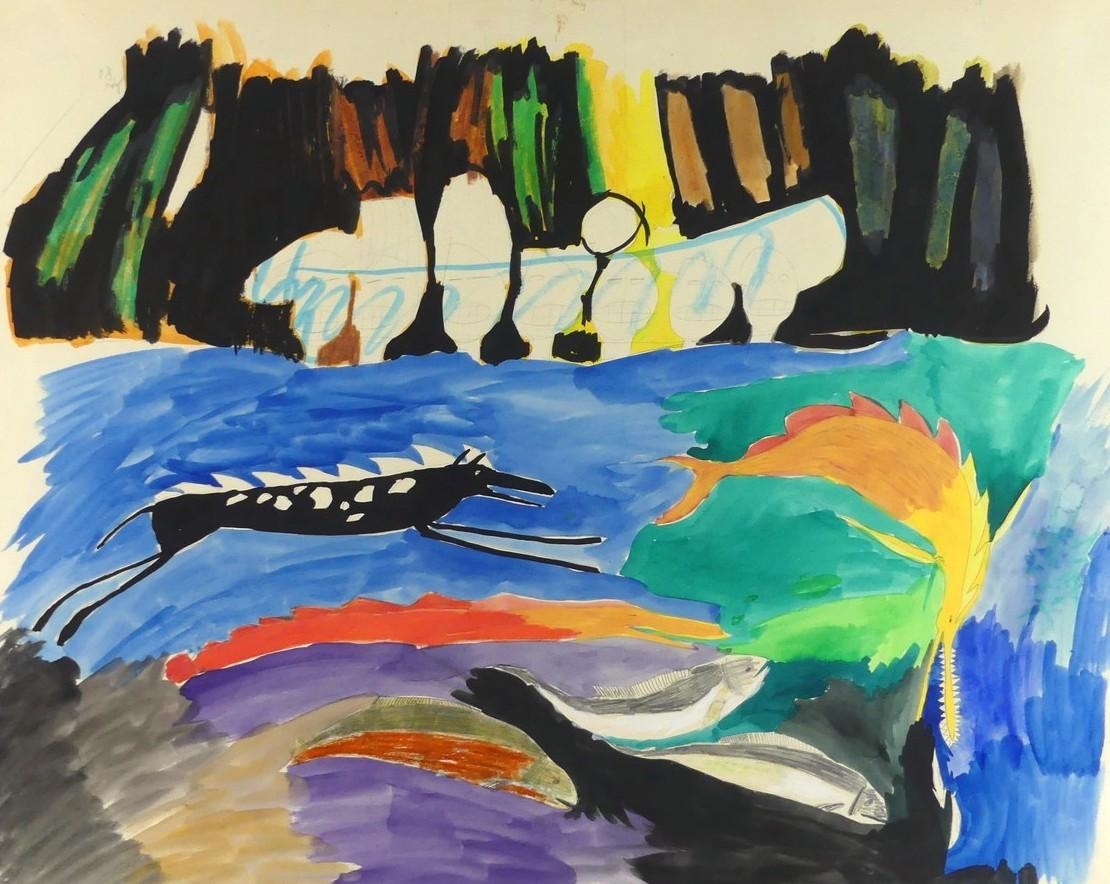 Jeff Willmore | Mixed media on paper depicting an abstract landscape ...