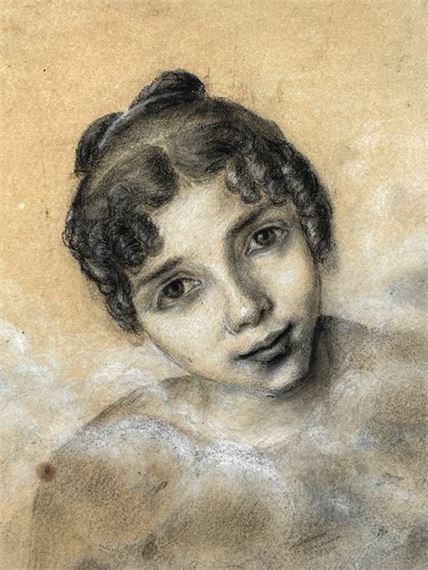 Eugène Isabey | Portrait of a Young Woman. Grease pencil drawing with ...