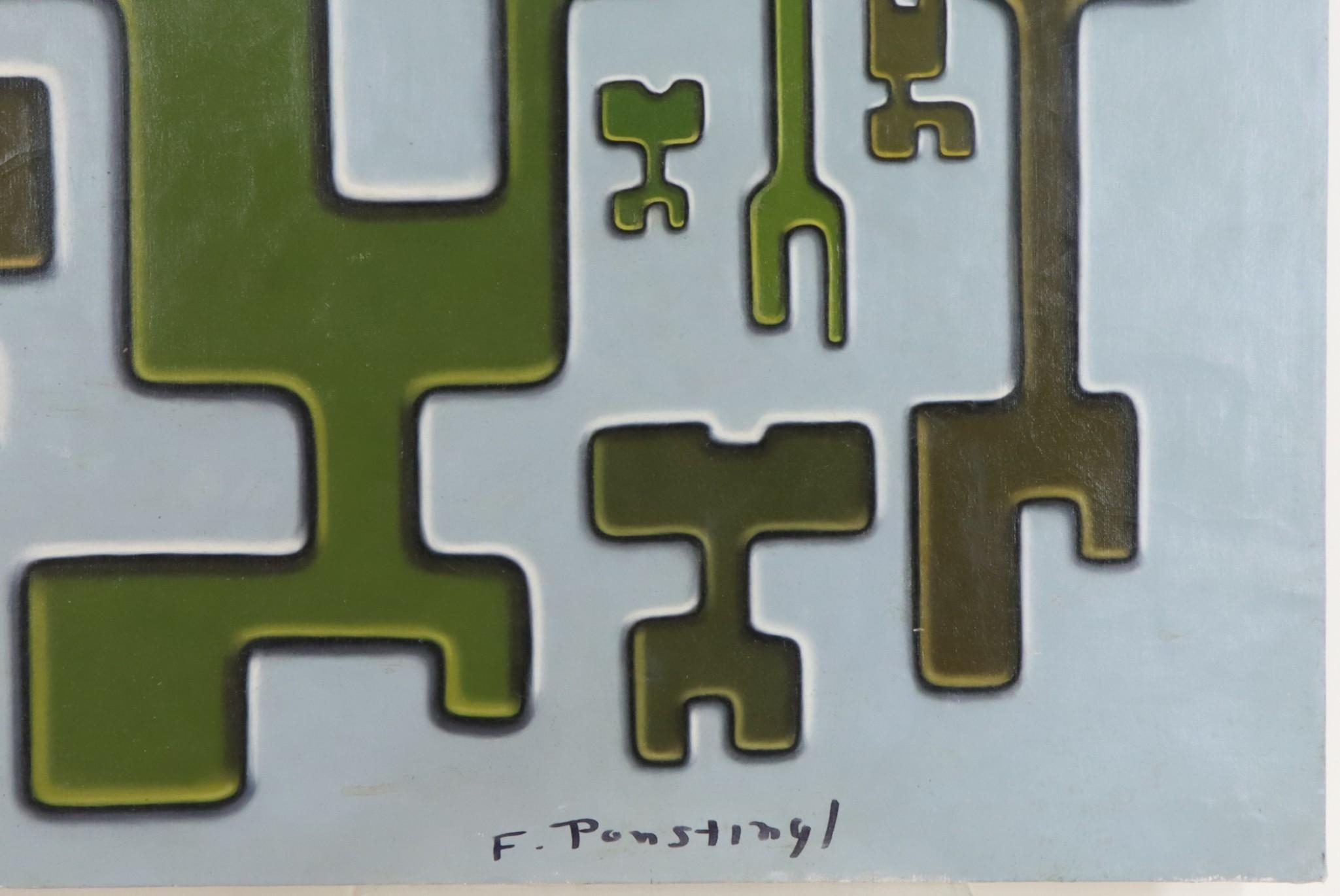 Franz Jozef | Abstrat green shapes against blue background | MutualArt