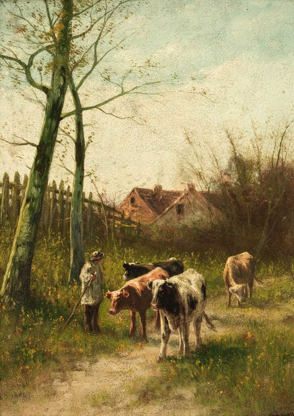 William Frederick Hulk | Cows and Cowherd in a landscape (1938) | MutualArt