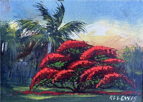 Robert Lewis | R.L. LEWIS FLORIDA HIGHWAYMEN POINCIANA PAINTING | MutualArt