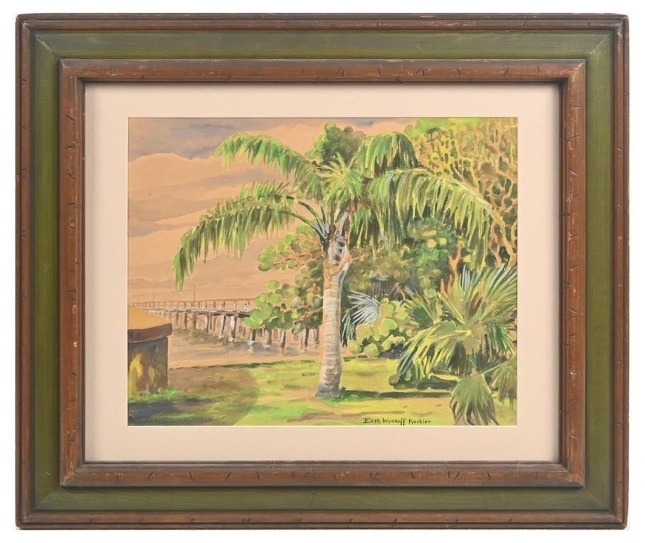 Edith Wyckoff Kuchler | EDITH WYCKOFF KUCHLER FLORIDA PIER WITH PALMS ...