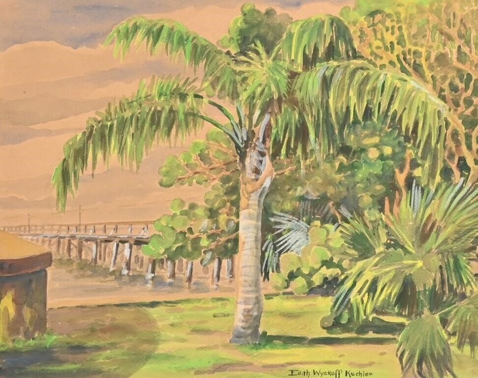 Edith Wyckoff Kuchler | EDITH WYCKOFF KUCHLER FLORIDA PIER WITH PALMS ...
