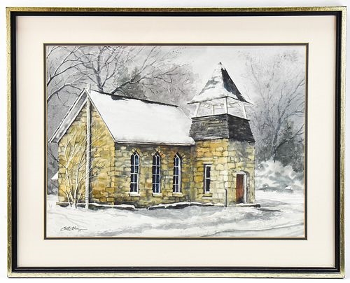 Elliott Eaton | ELLIOTT EATON WINTER CHURCH SCENE WATERCOLOR (77 ...