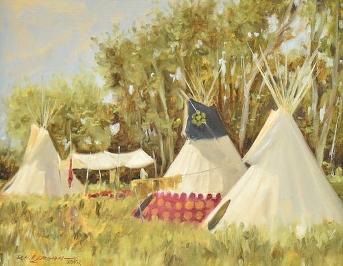 Robert F. Morgan | RF MORGAN NATIVE AMERICAN TEPEE CAMP OIL PAINTING ...