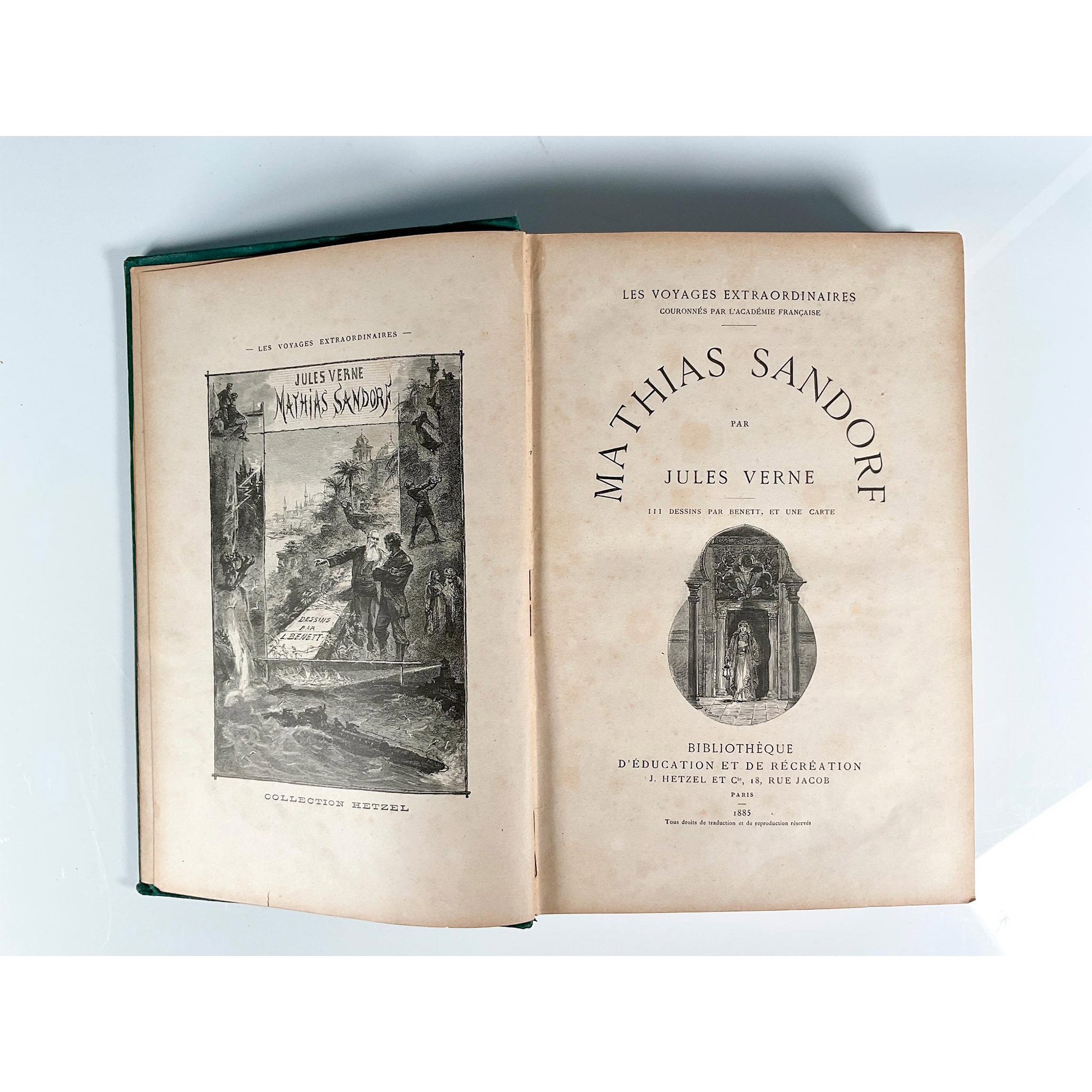 Léon Benett | Jules Verne, Mathias Sandorf, A La Banniere, Green Cover ...