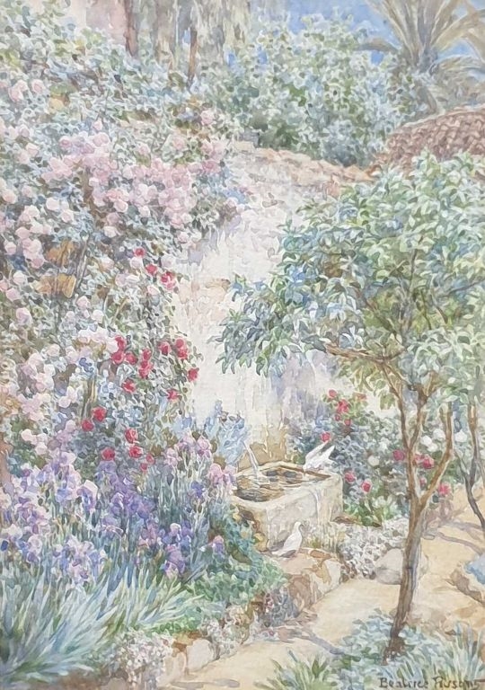 Beatrice Parsons | 1955) MEDITERRANEAN GARDEN WITH DOVES AT A FOUNTAIN ...