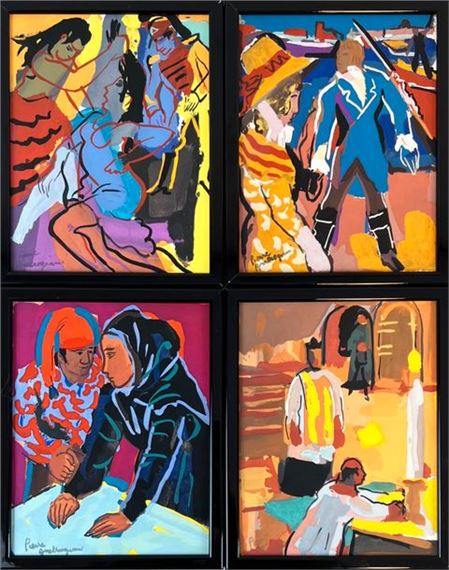 Pierre Ambrogiani | Four color stencil compositions. Signed lower left ...