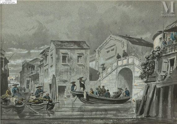 Auguste Borget | Vue animée du canal de Hunan à Canton (1808) | MutualArt