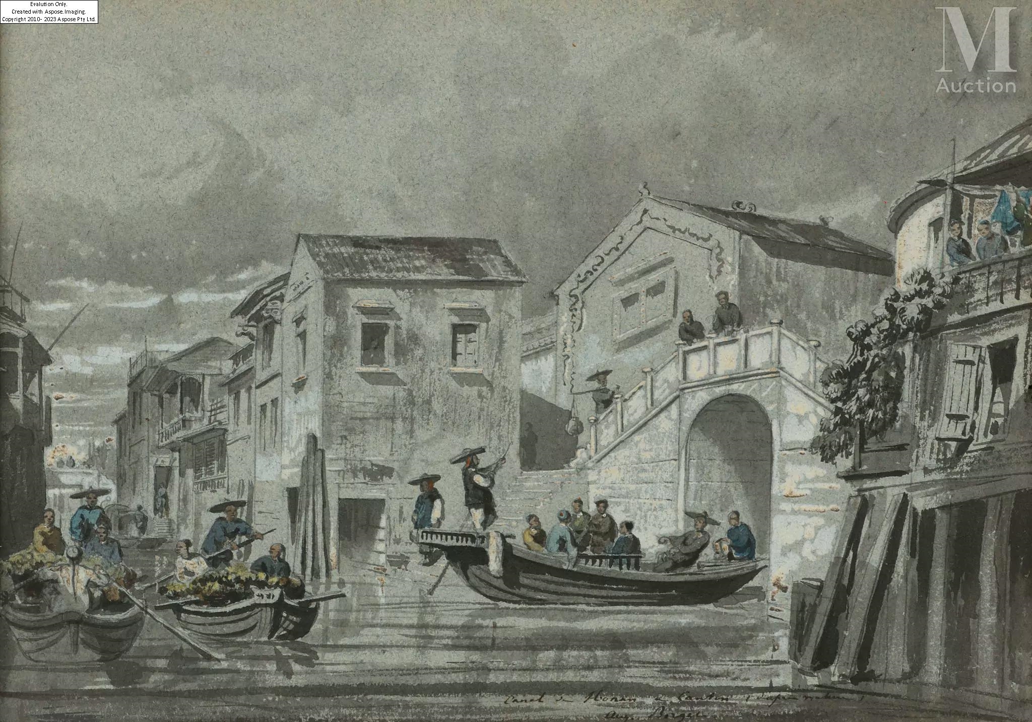 Auguste Borget | Vue animée du canal de Hunan à Canton (1808) | MutualArt