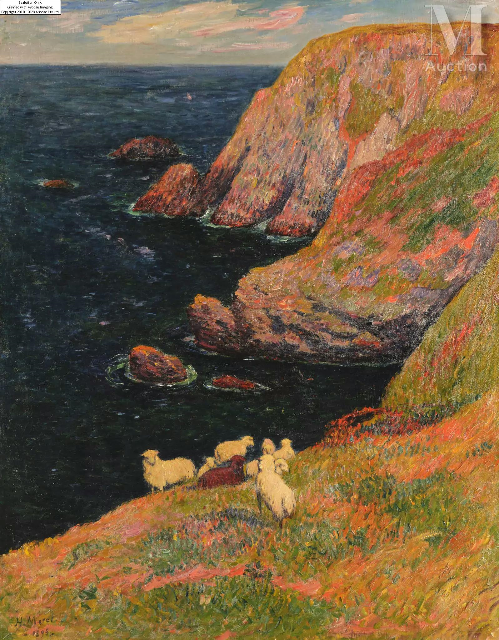 Henri Moret | Falaises et moutons à Groix (1895) | MutualArt