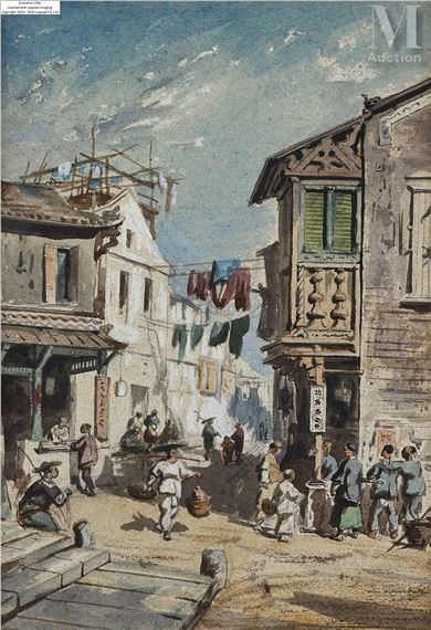Auguste Borget | Vue animée d’une rue de Macao (1999) | MutualArt