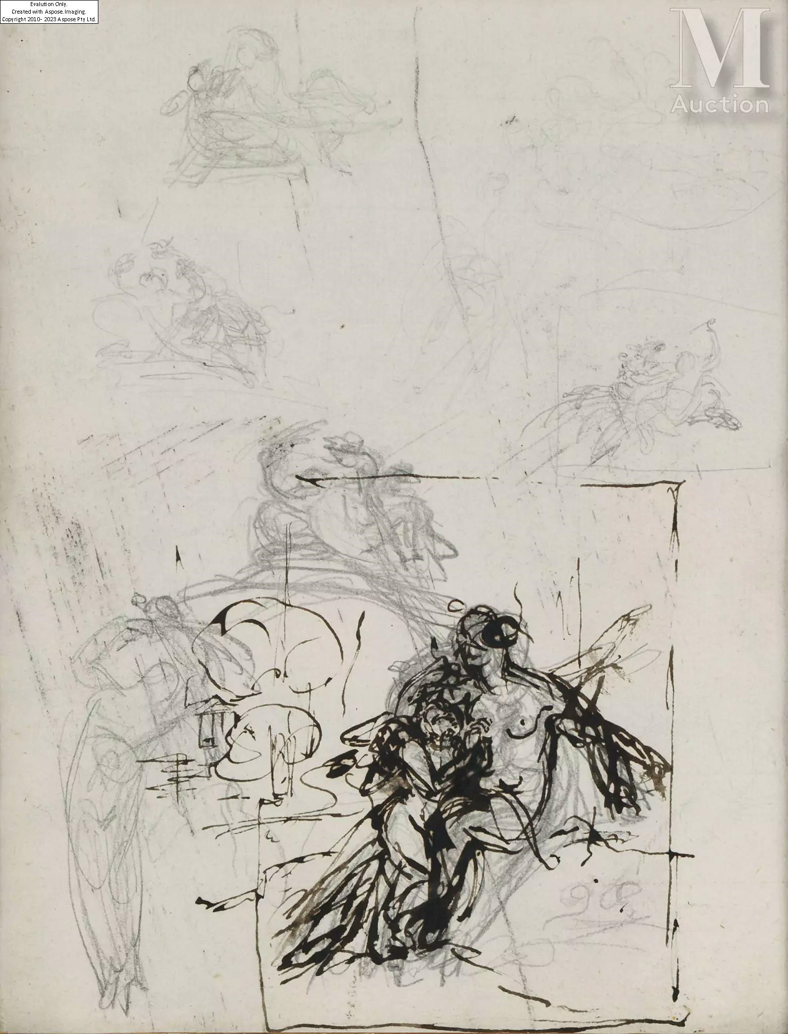 Antoine-Jean Gros | Feuille d’études avec figures féminines et enfants ...