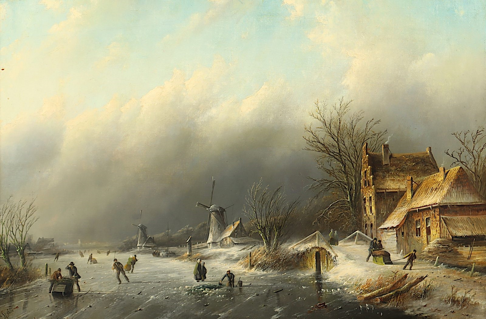 Jacob Jan Coenraad Spohler | Numerous skaters on a frozen waterway ...