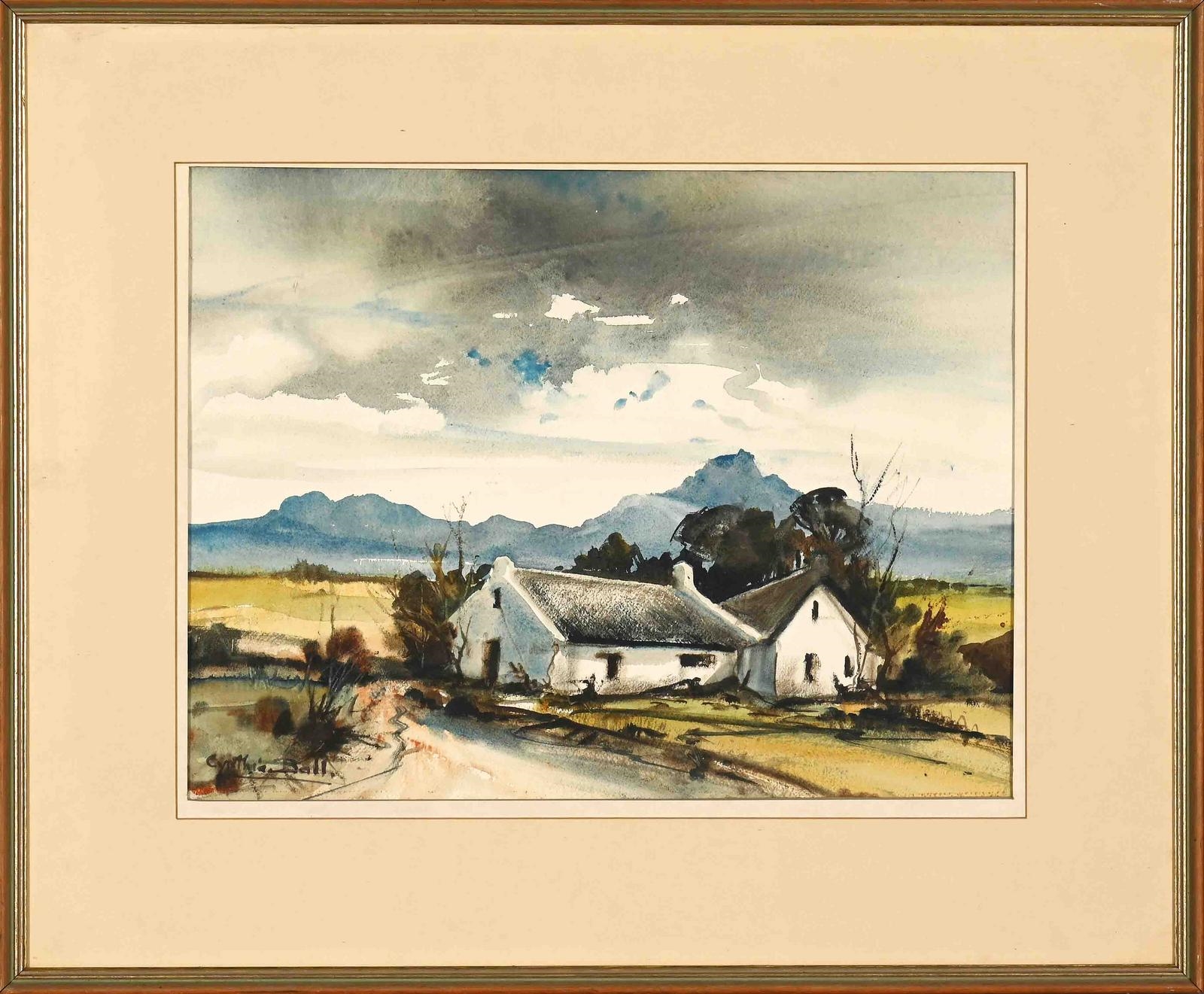 Cynthia Ball | Cape Dutch Farmhouse with Cloudy Skies | MutualArt