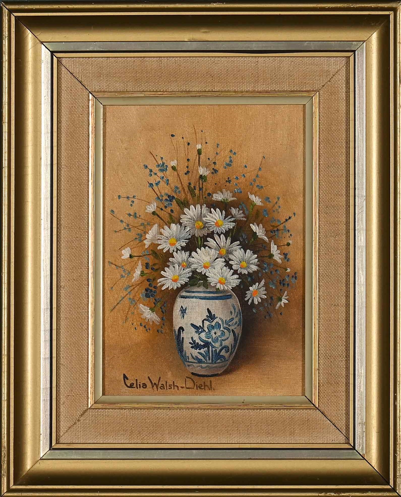 Celia Walsh-Diehl | Two Works: Flowers in Blue and White Vases | MutualArt