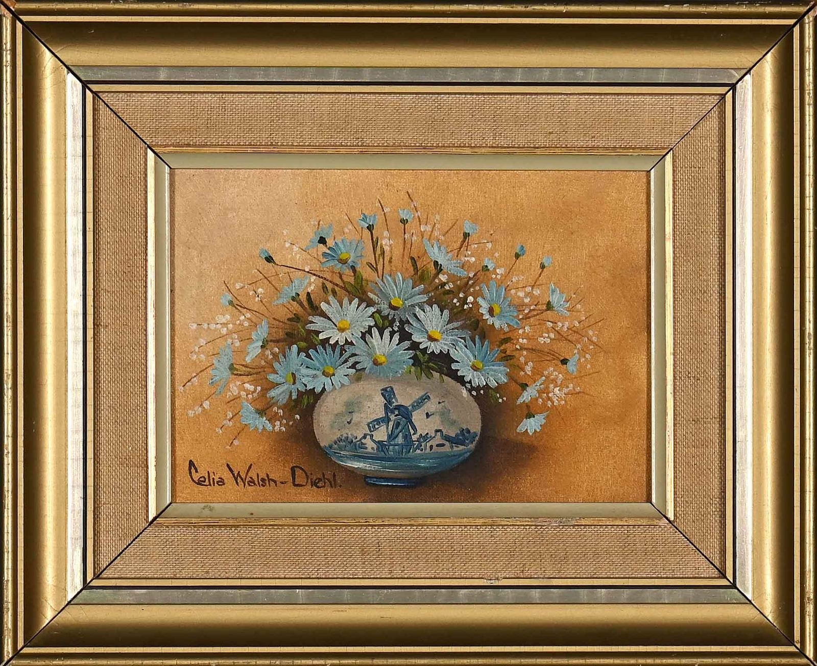 Celia Walsh-Diehl | Two Works: Flowers in Blue and White Vases | MutualArt