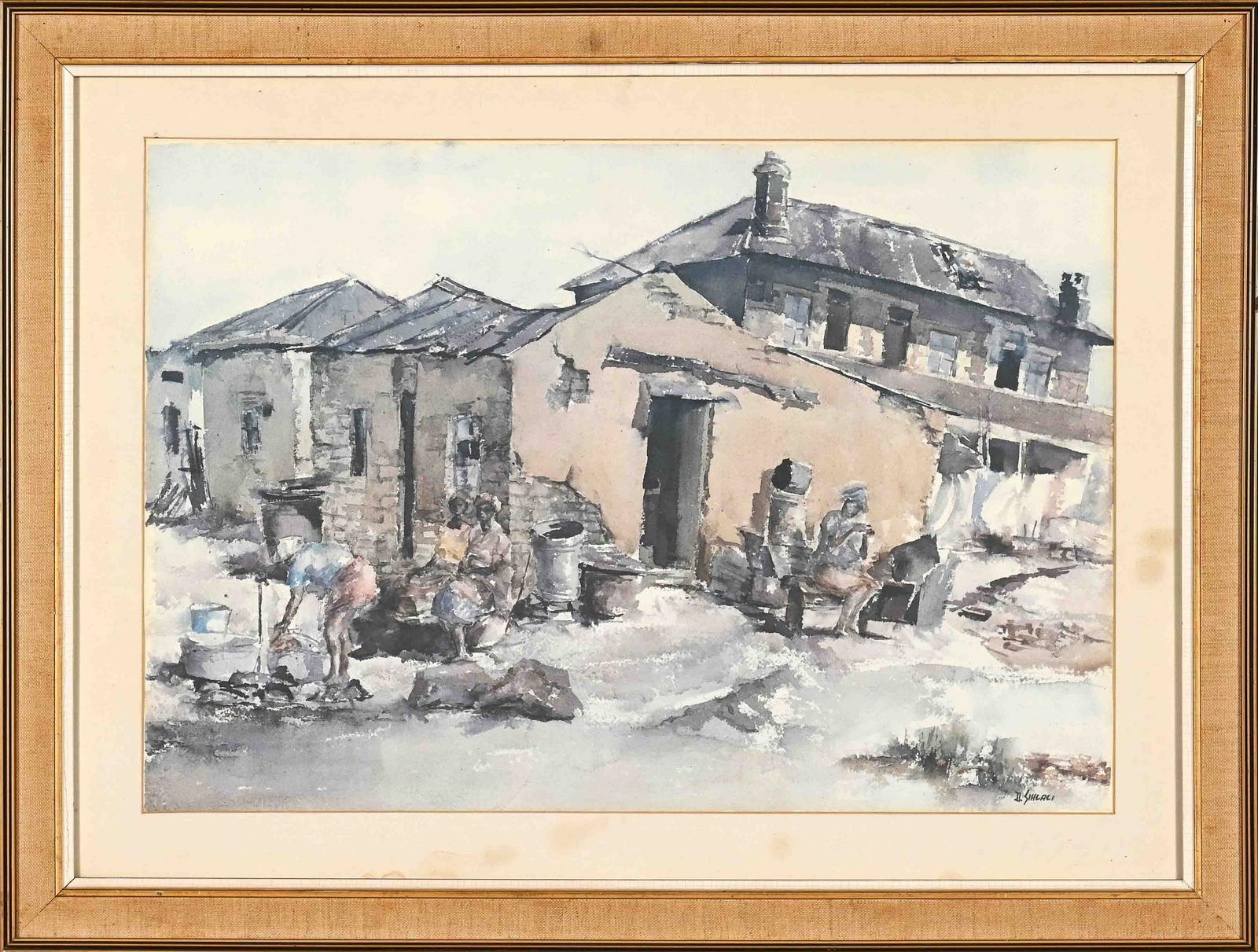 Durant Sihlali | Township Scene with Figures | MutualArt