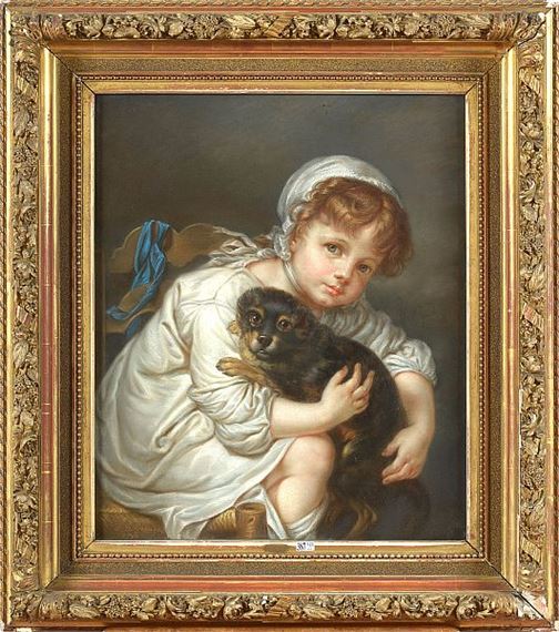 Jean-Baptiste Greuze | Portrait d’une petite fille et de son chien ...