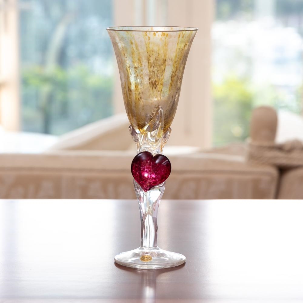 Colin Heaney | Colin Heaney art glass goblet with pink heart mid ...