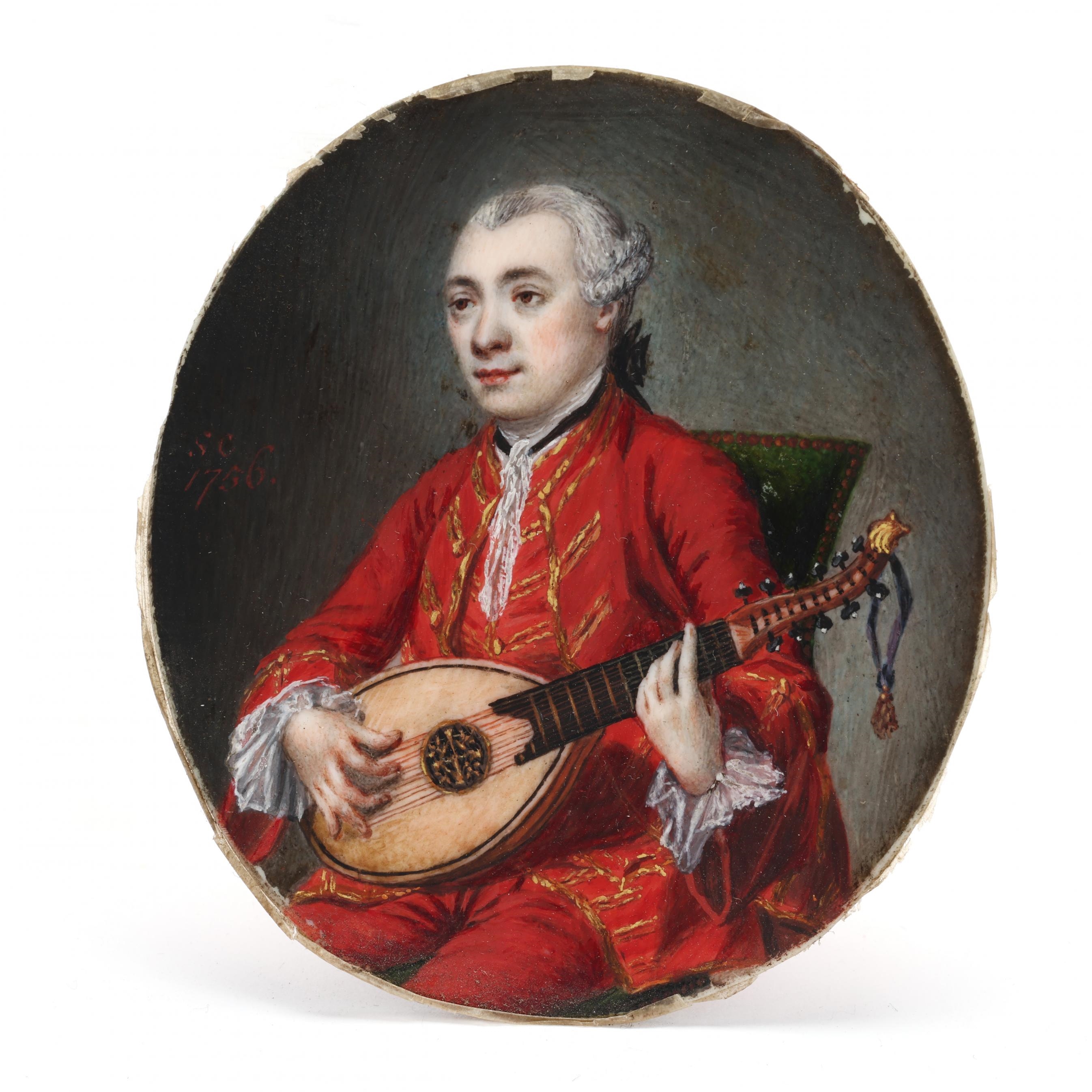 Samuel Cotes | Portrait Miniature of a Gentleman with Mandolin (1756 ...