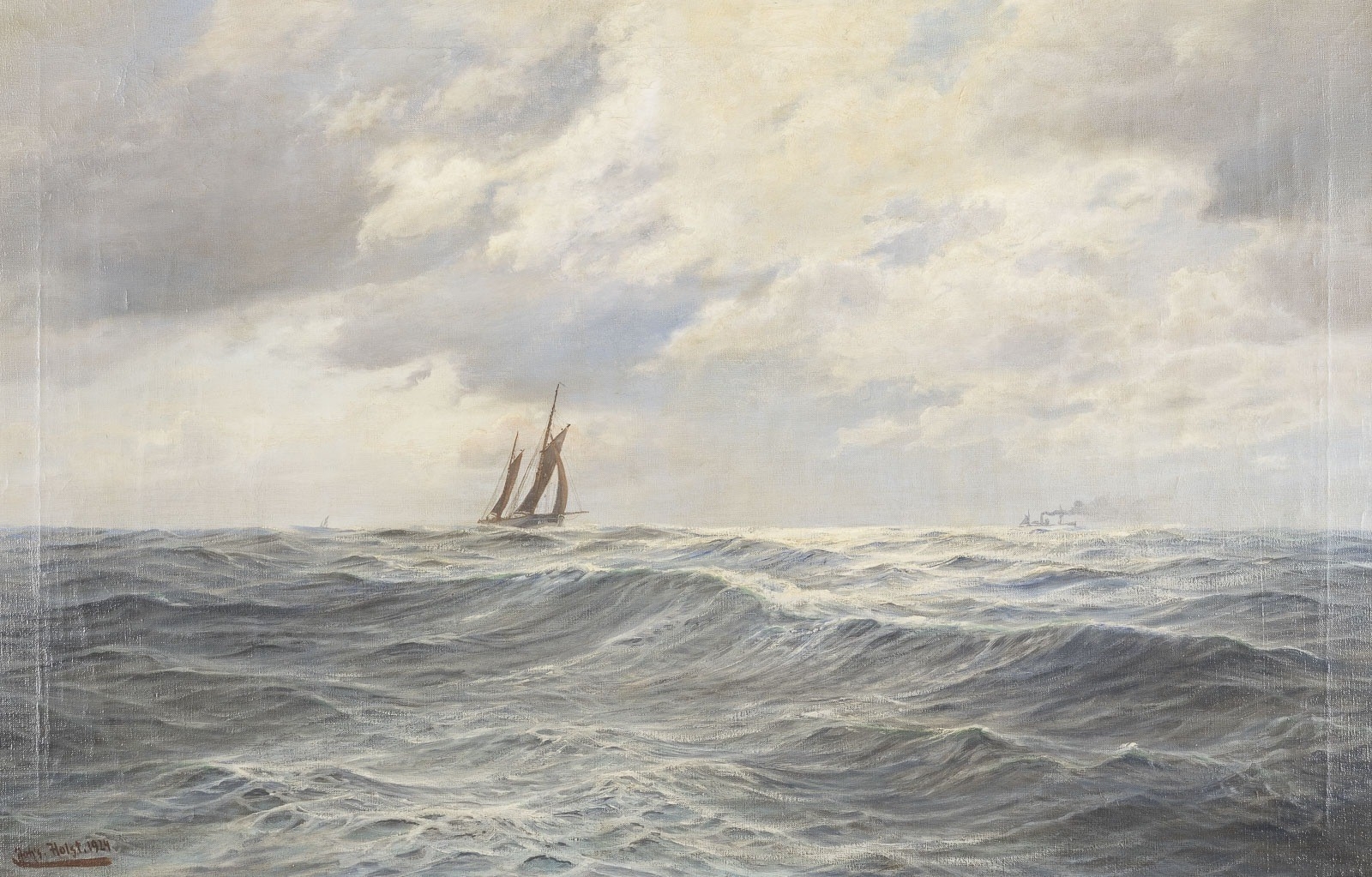 Johannes Holst | A Three-Masted Clipper in a Rough Sea (1943) | MutualArt