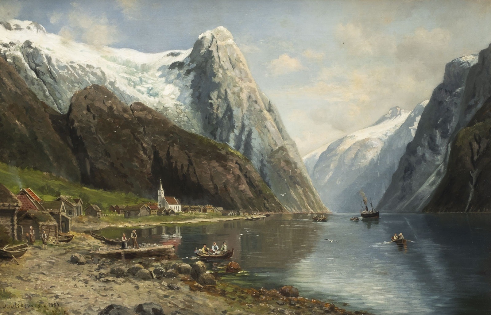 Anders Askevold | Norwegian forest landscape with cows (1889) | MutualArt