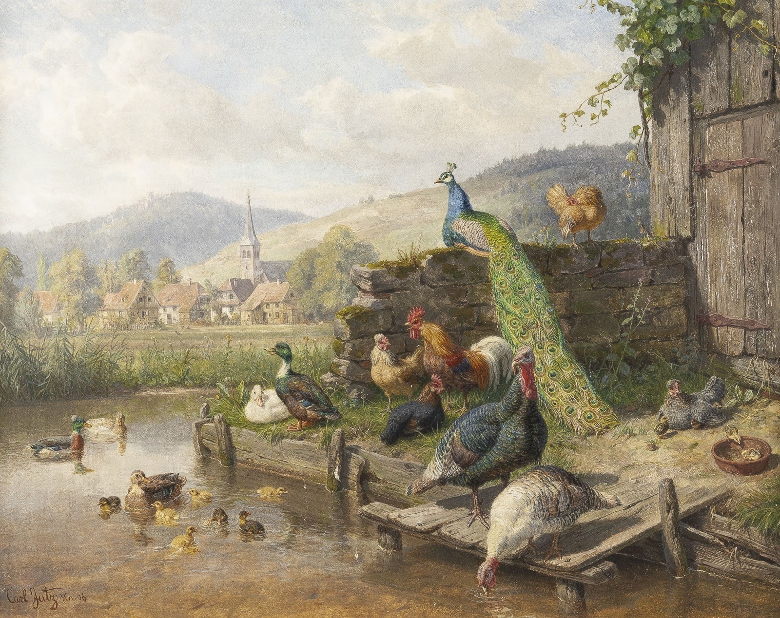 Carl Jutz the Elder | Farmyard (1881) | MutualArt