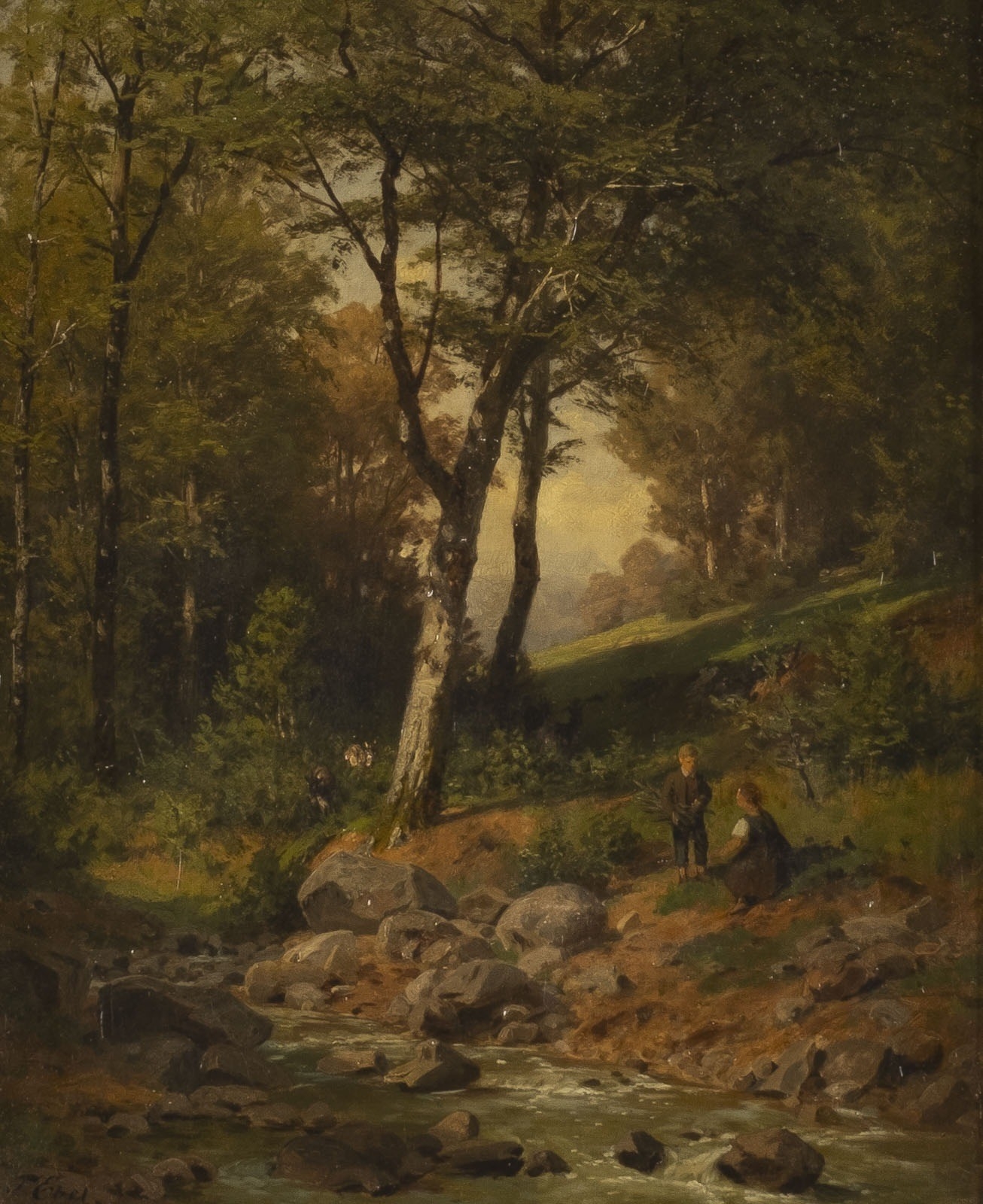 Fritz Carl Werner Ebel | FOREST LANDSCAPE WITH FIGURAL STAFFAGE | MutualArt