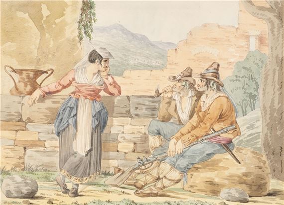 Bartolomeo Pinelli | ITALIAN WOMAN WITH TWO BRIGANDS (Circa 1810 ...