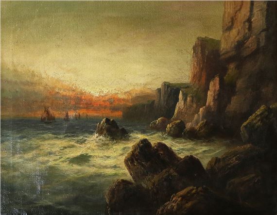 Frank Hider | Stormy seas at sunset | MutualArt