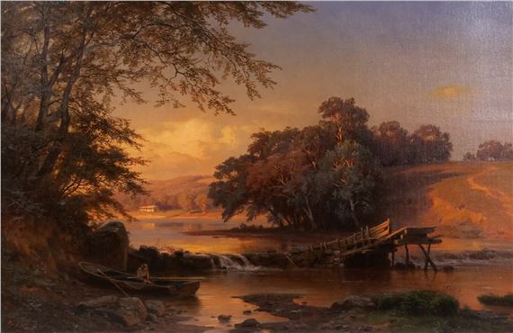 Paul Weber | Landscape with boater (1864) | MutualArt