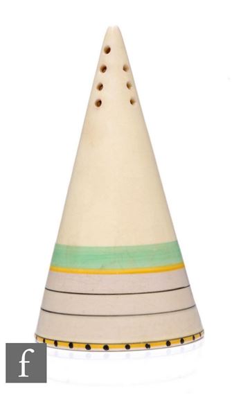 Clarice Cliff | Clarice Cliff - Banded - A conical sugar shaker circa ...