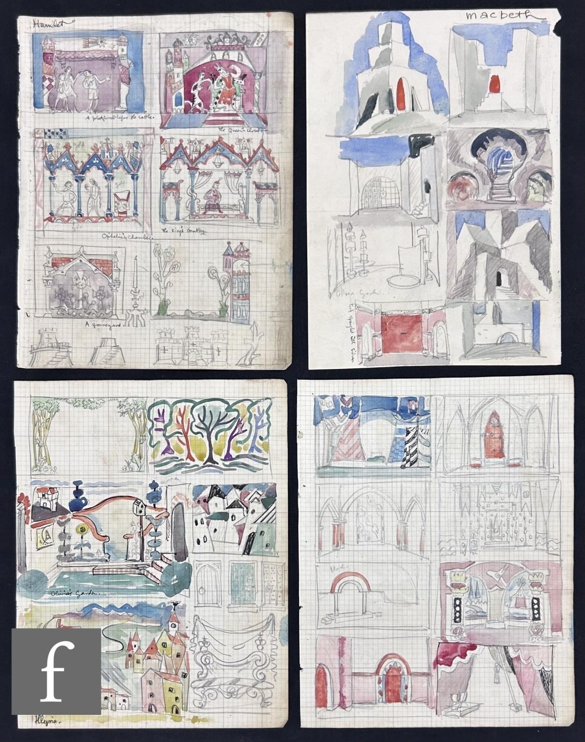 Albert Wainwright | Five sketchbook pages depicting set designs for ...