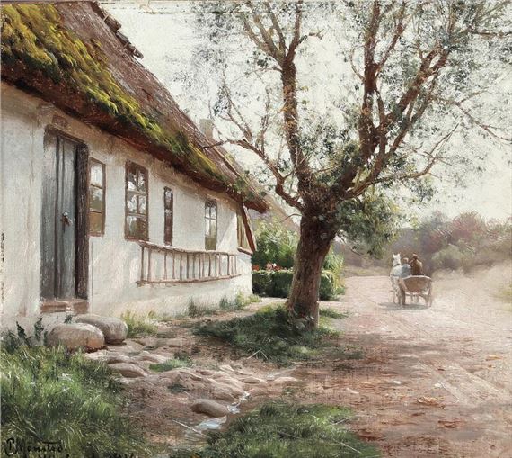 Peder Mork Monsted | View from a village street in Jørlunde with a ...