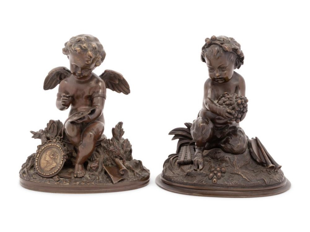 French School, 19th Century | A pair of French bronze figures of putti ...