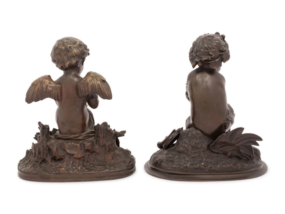 French School, 19th Century | A pair of French bronze figures of putti ...
