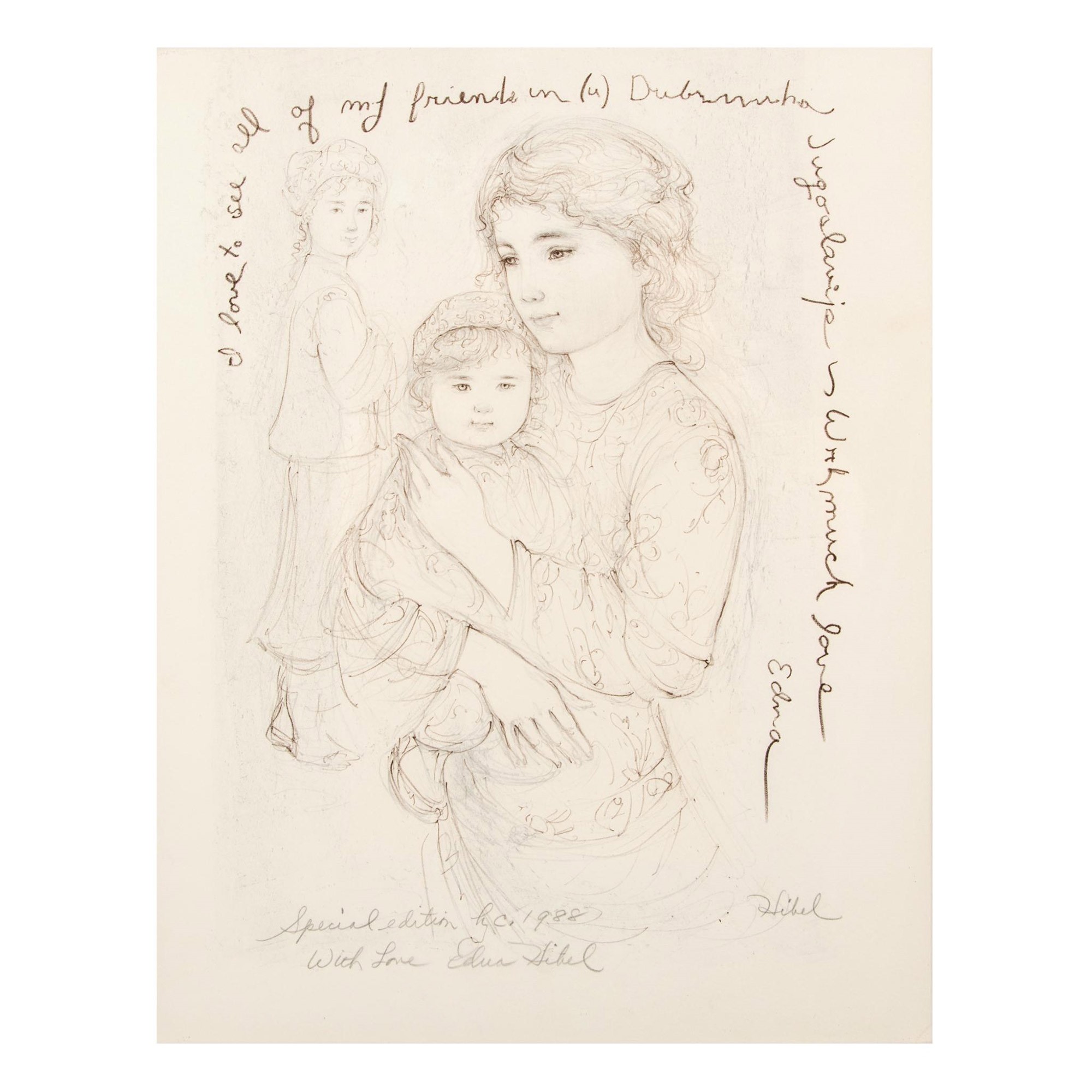 Edna Hibel | Edna Hibel, Original Monochrome Lithograph on Paper ...