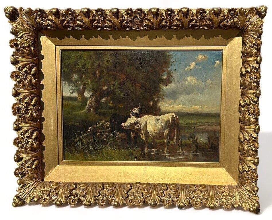 Robert Atkinson Fox | R.A. FOX COWS WATERING PAINTING | MutualArt
