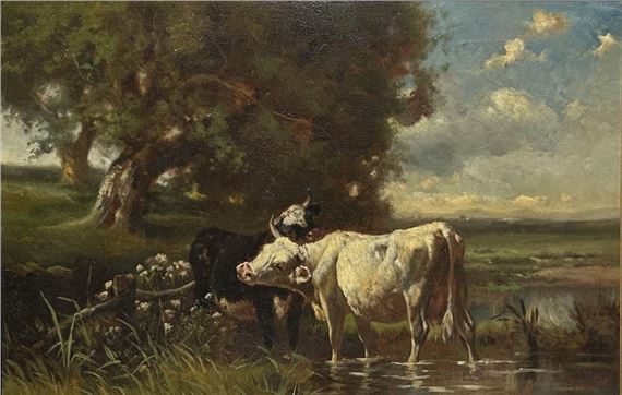 Robert Atkinson Fox | R.A. FOX COWS WATERING PAINTING | MutualArt