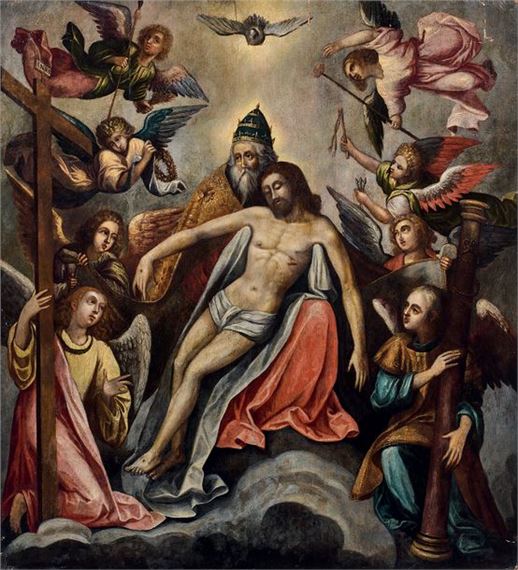 Spanish School, 16th Century | The Holy Trinity surrounded by angels ...