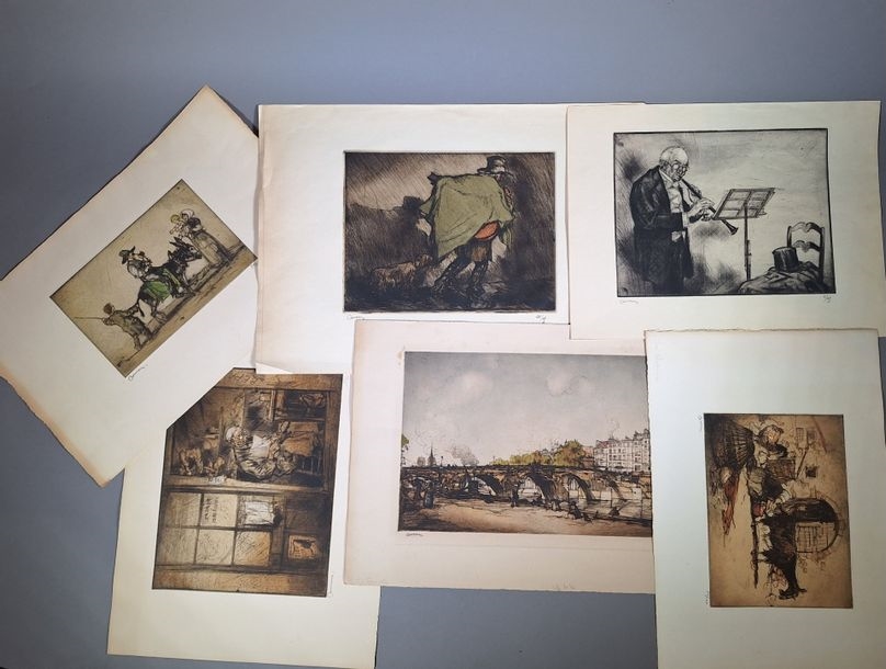 Armand Coussens | Set of seven plates including: Musiciens ambulants ...