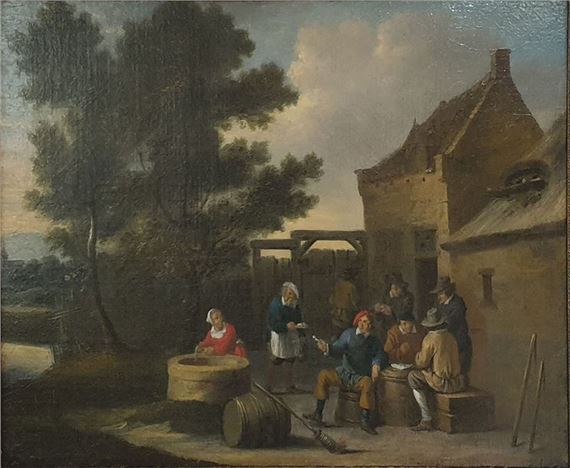 Abraham Teniers | Lively scene with characters near the thatched ...