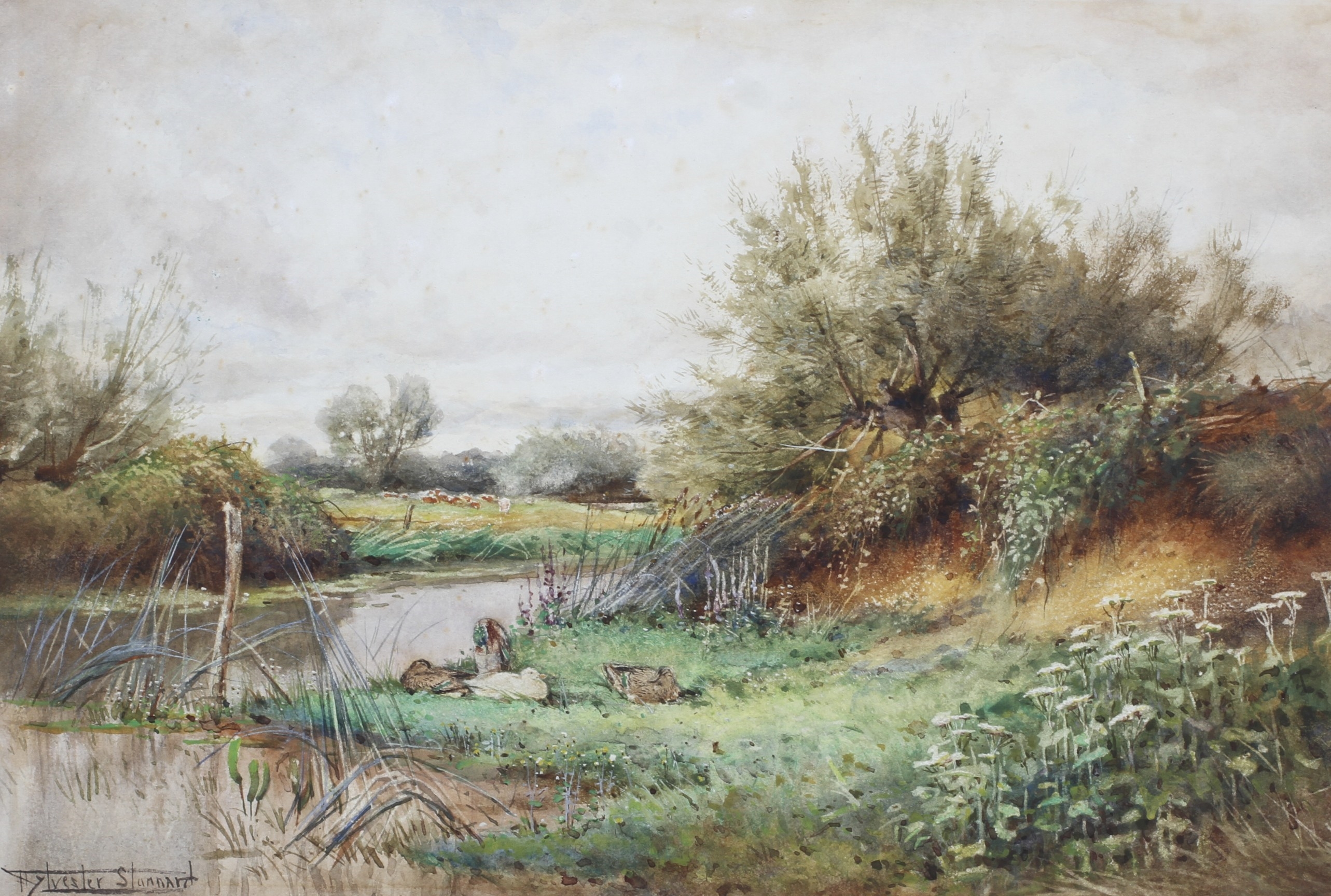 Henry John Sylvester Stannard | A thatched cottage with a well by a ...