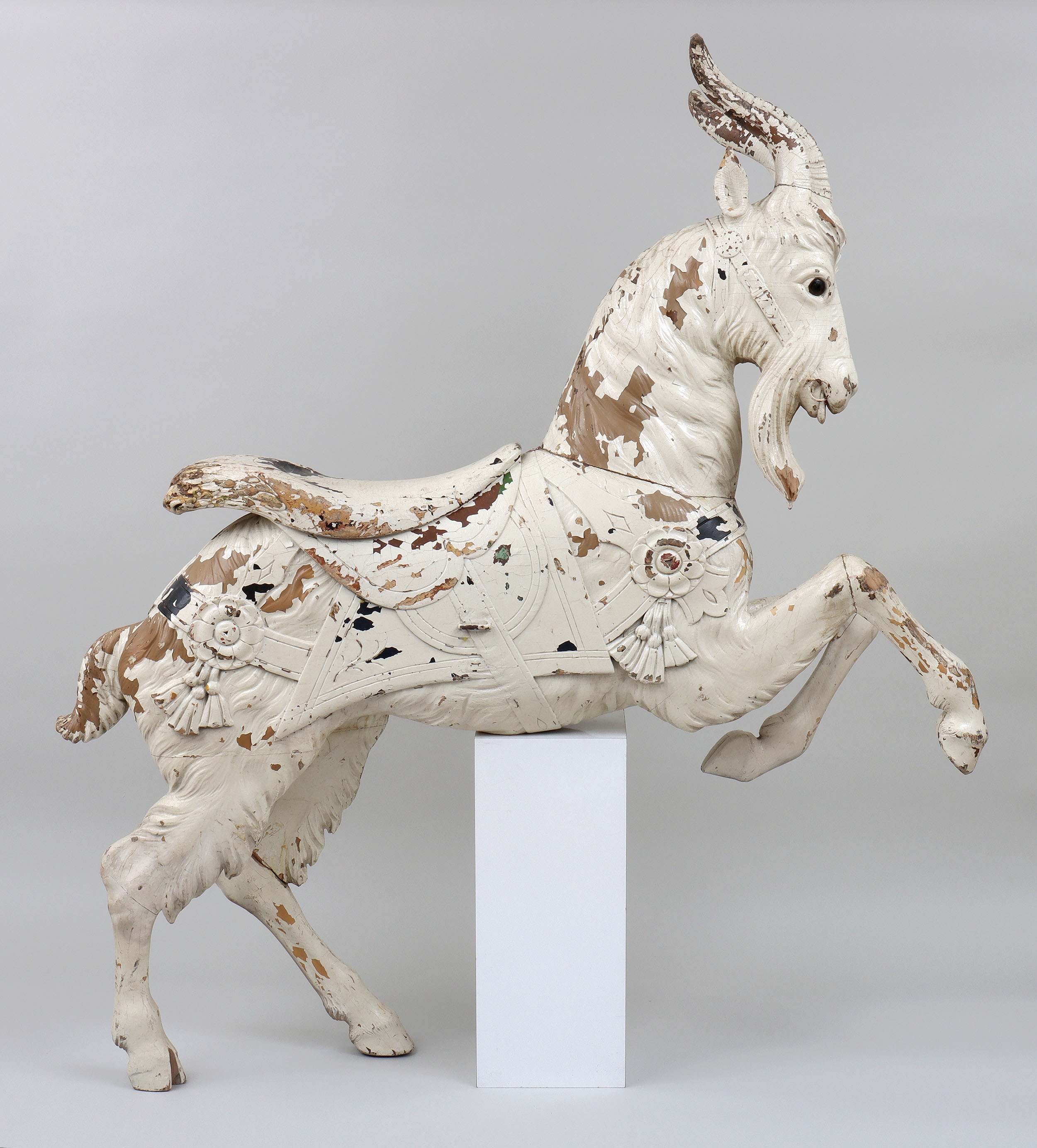 Charles Looff | carved leaping carousel goat with glass eyes | MutualArt