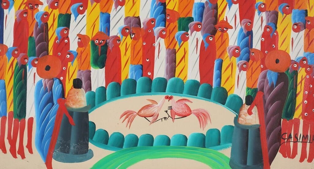Laurent Casimir | Laurent Casimir Haitian Oil on Canvas Cock Fight ...
