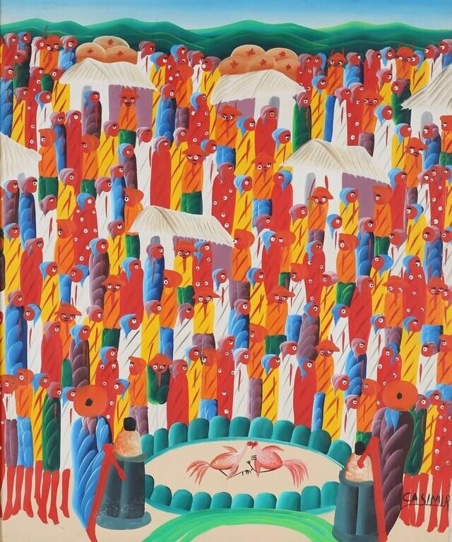 Laurent Casimir | Laurent Casimir Haitian Oil on Canvas Cock Fight ...