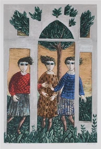 Yosl Bergner | Yosl Bergner Lithograph Three Figures | MutualArt